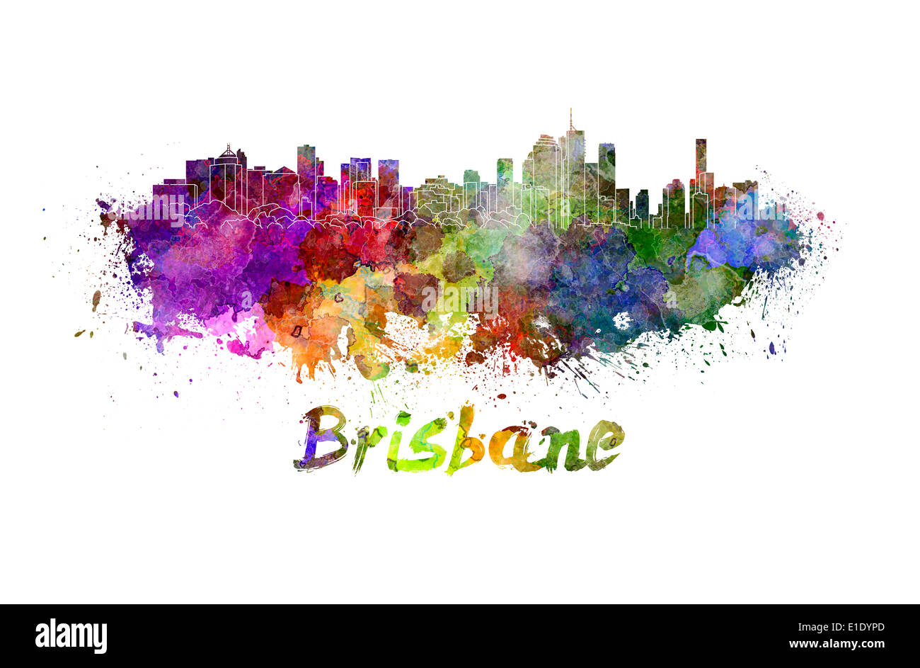 Brisbane skyline in watercolor splatters Stock Photo - Alamy
