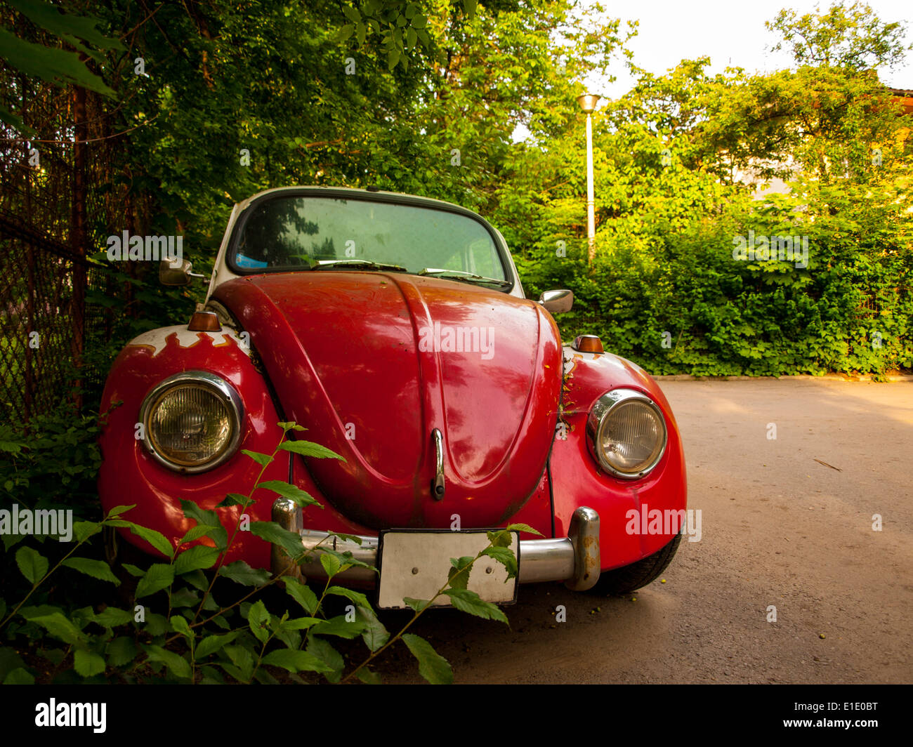 Front view of a red retro car Stock Photo - Alamy