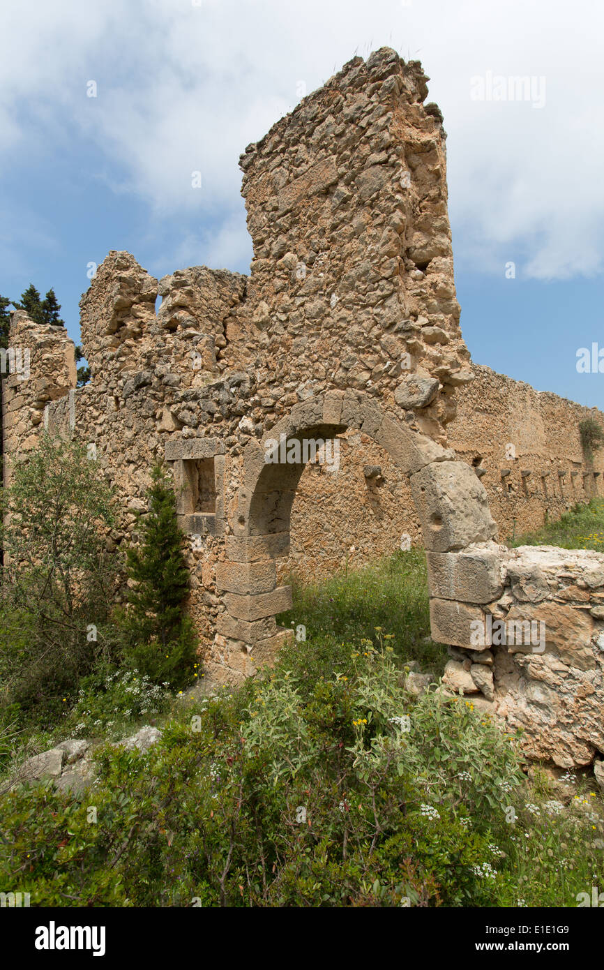 Village of Assos, Kefalonia. Crumbled ruins within Assos Castle Stock ...