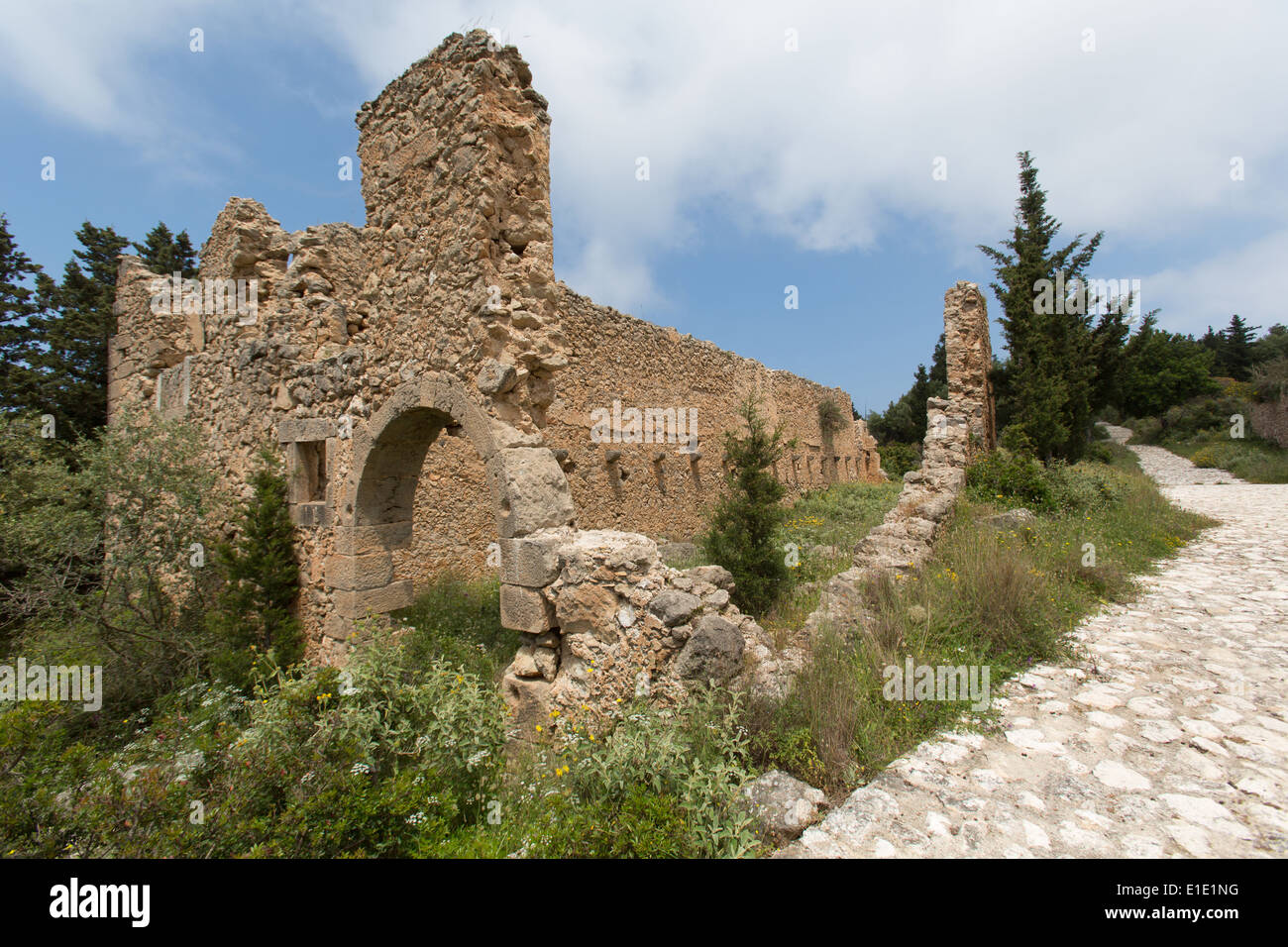 Village of Assos, Kefalonia. Crumbled ruins within Assos Castle Stock ...