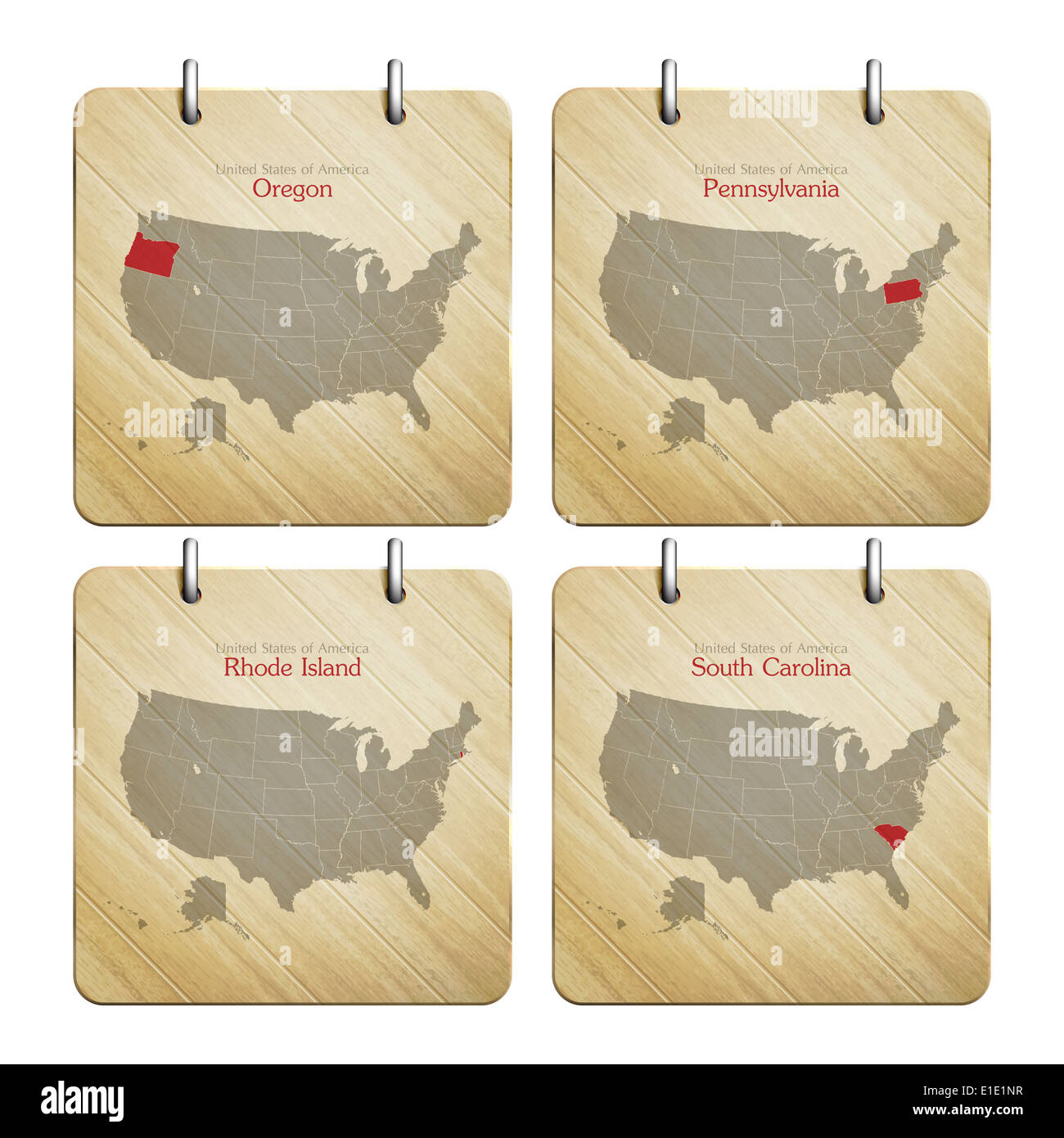 United States of America map on wooden badges Stock Photo - Alamy