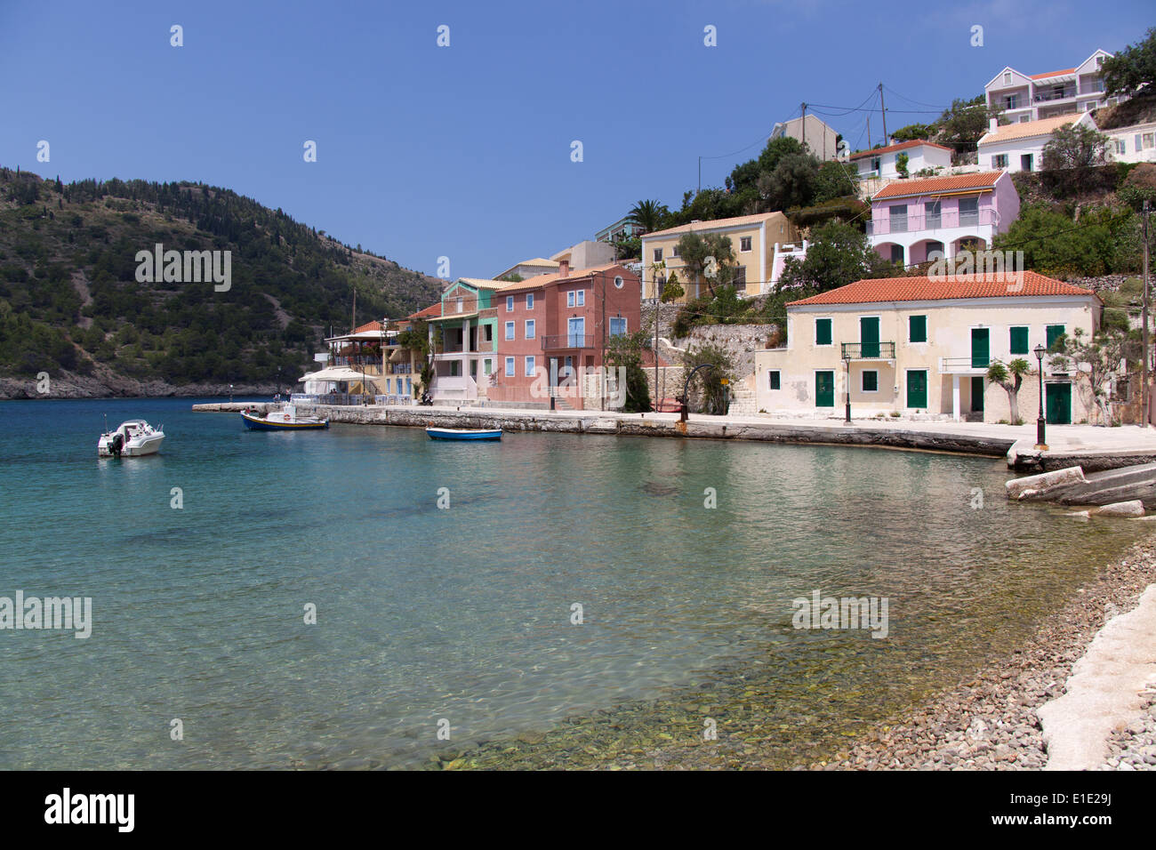 Village of Assos, Kefalonia. Picturesque view of the brightly painted ...