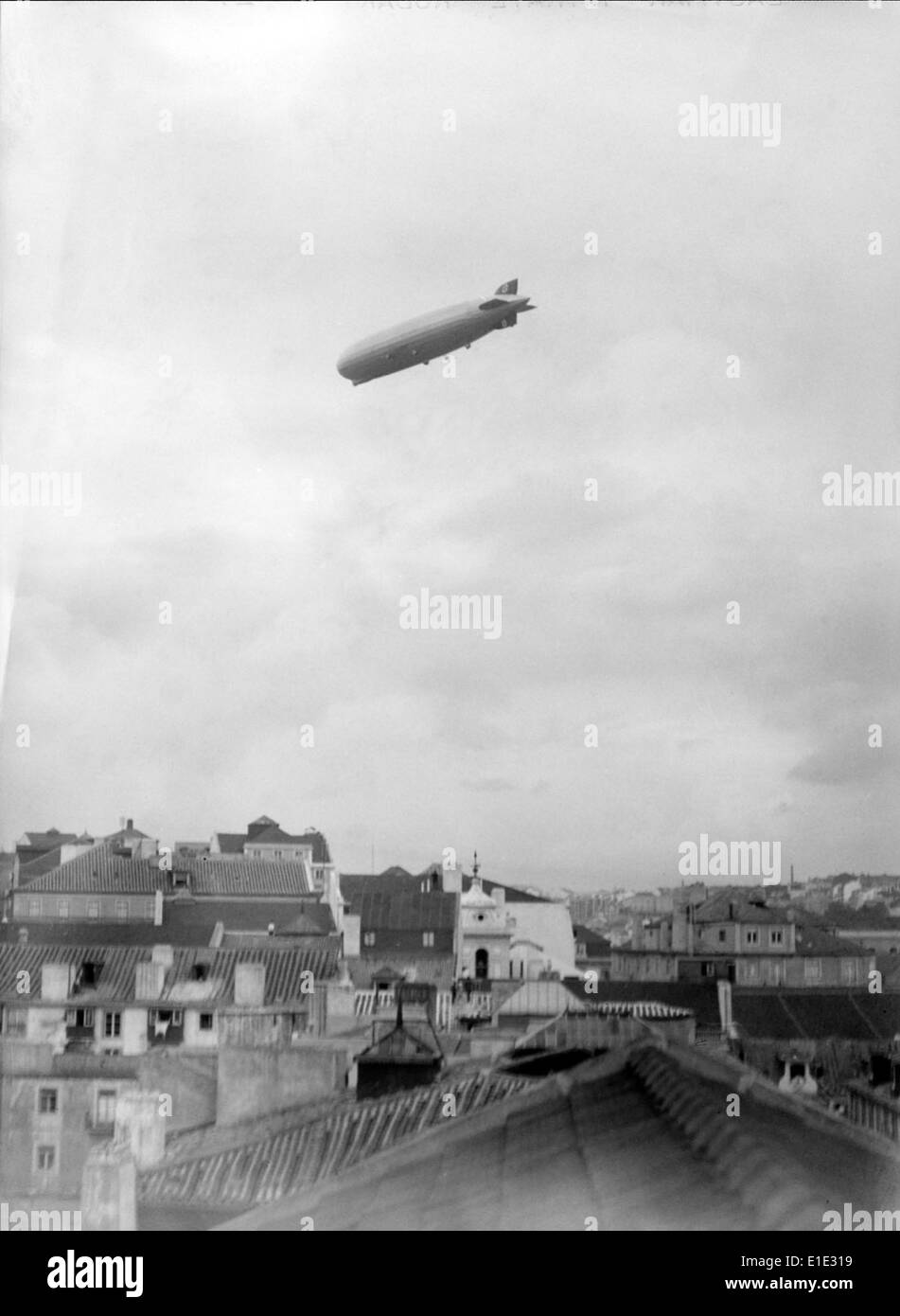 A dirigible flying over Lisbon, Portugal, provides a unique aerial ...