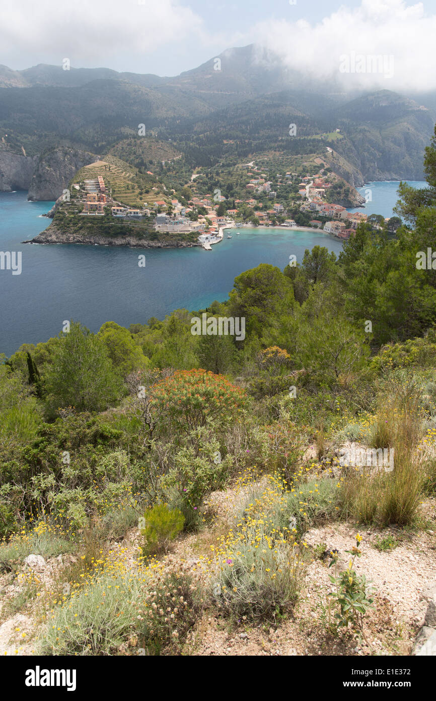 Village of Assos, Kefalonia. Elevated view of the village of Assos ...