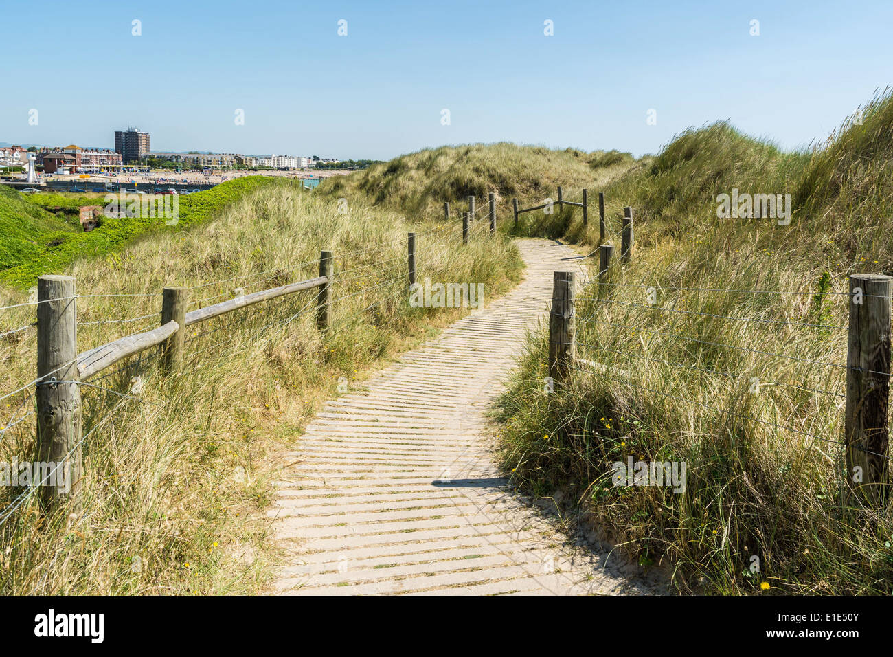 A boardwalk / footpath through the sand dunes above West Beach ...