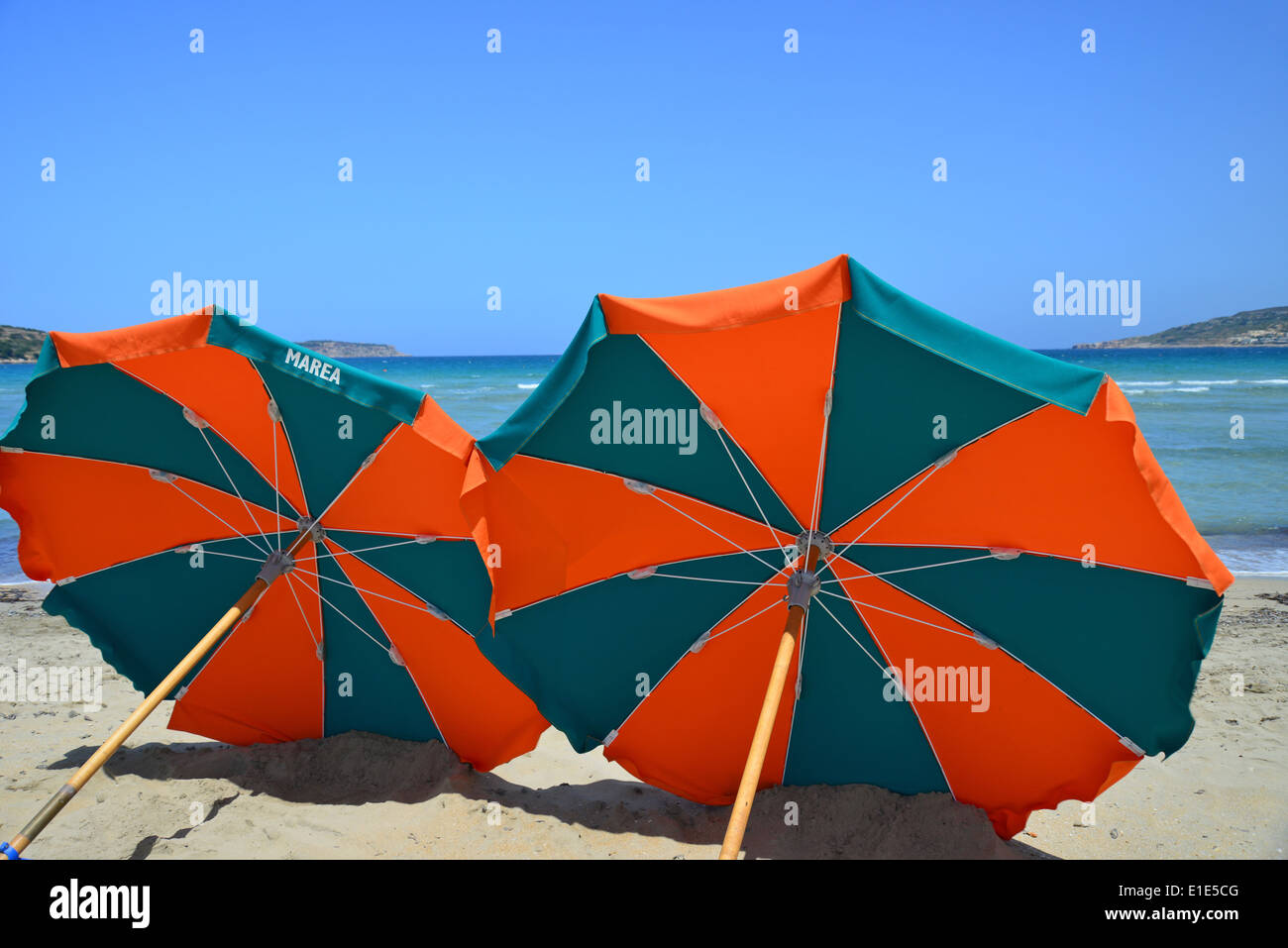 Parasols on beach, Ghadira Bay, Mellieħa (il-Mellieħa), Northern ...