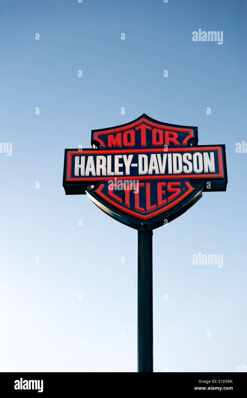 Harley-Davidson Motor cycles sign against clear blue sky - From ...