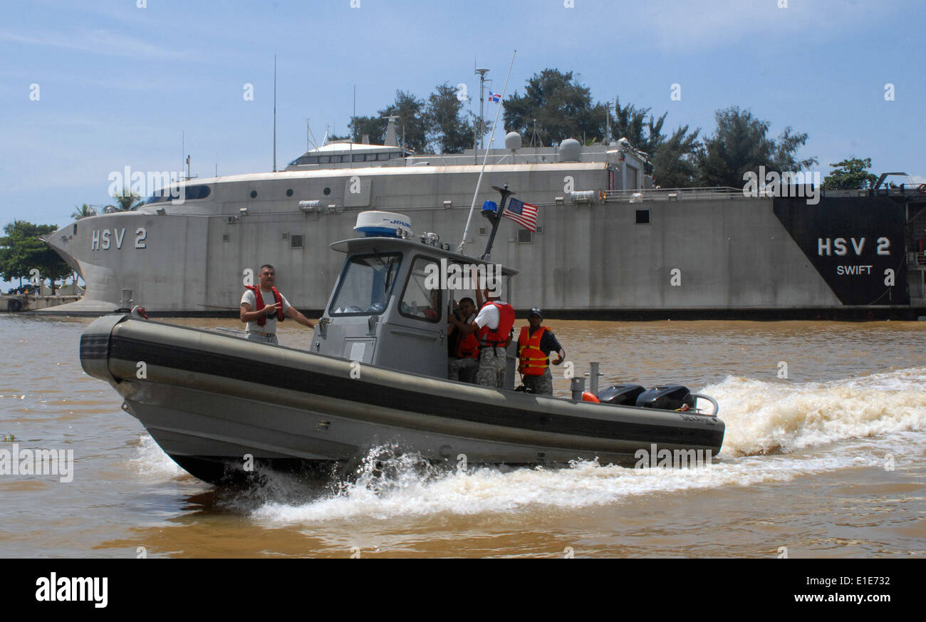 U.S. Sailors deployed aboard high speed vessel Swift (HSV-2 ...