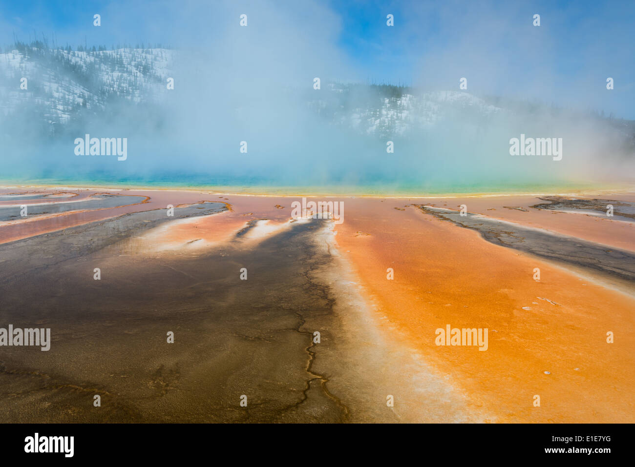 Colorful bacteria grow in the overflow from hot spring. Yellowstone ...