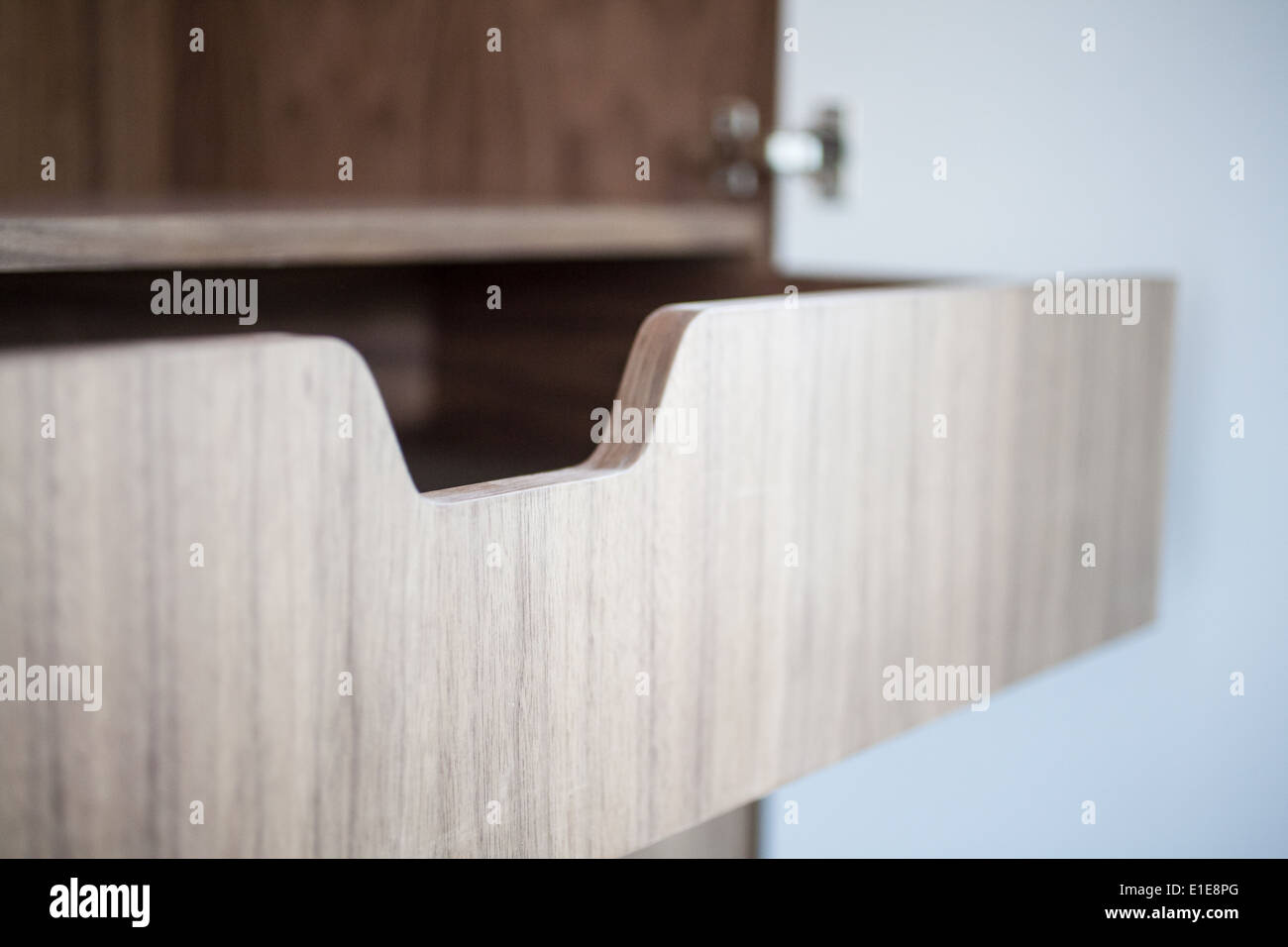 Open wooden drawers in close up Stock Photo - Alamy