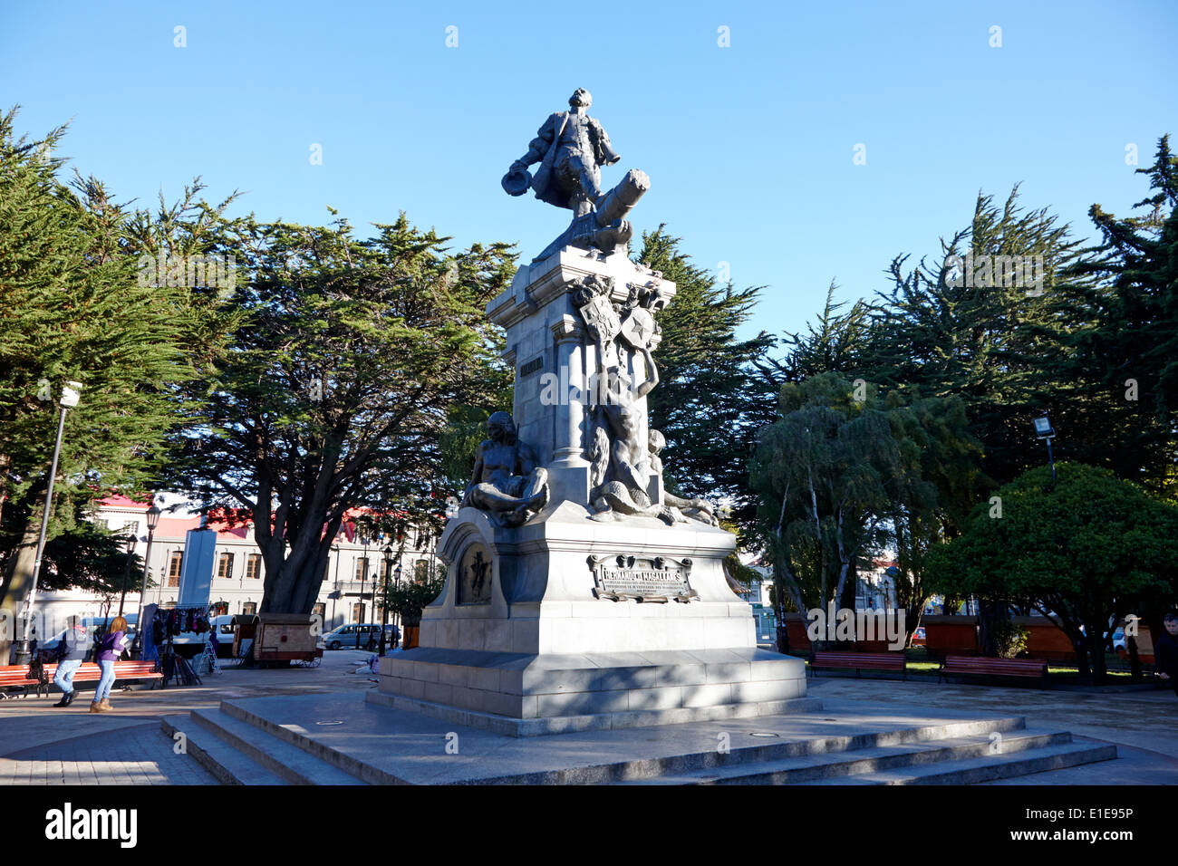 magellan memorial statue in plaza munoz gamero Punta Arenas Chile Stock ...