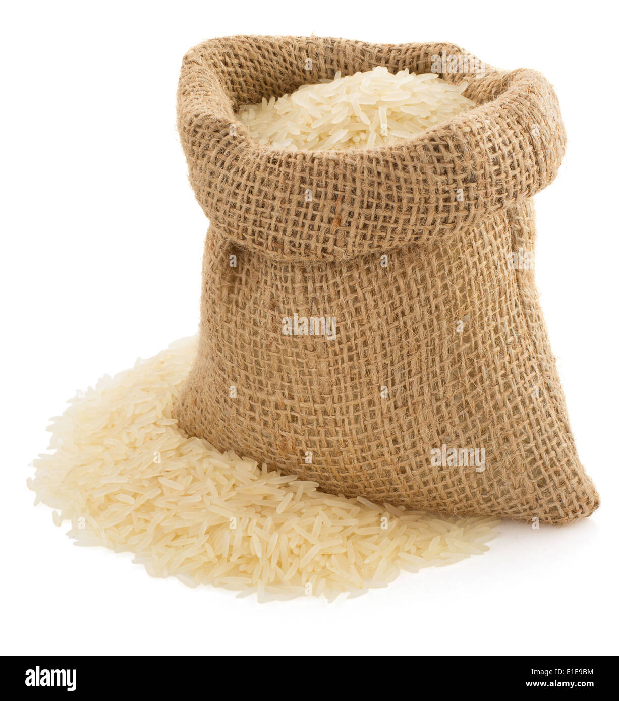 rice in sack bag on white background Stock Photo - Alamy