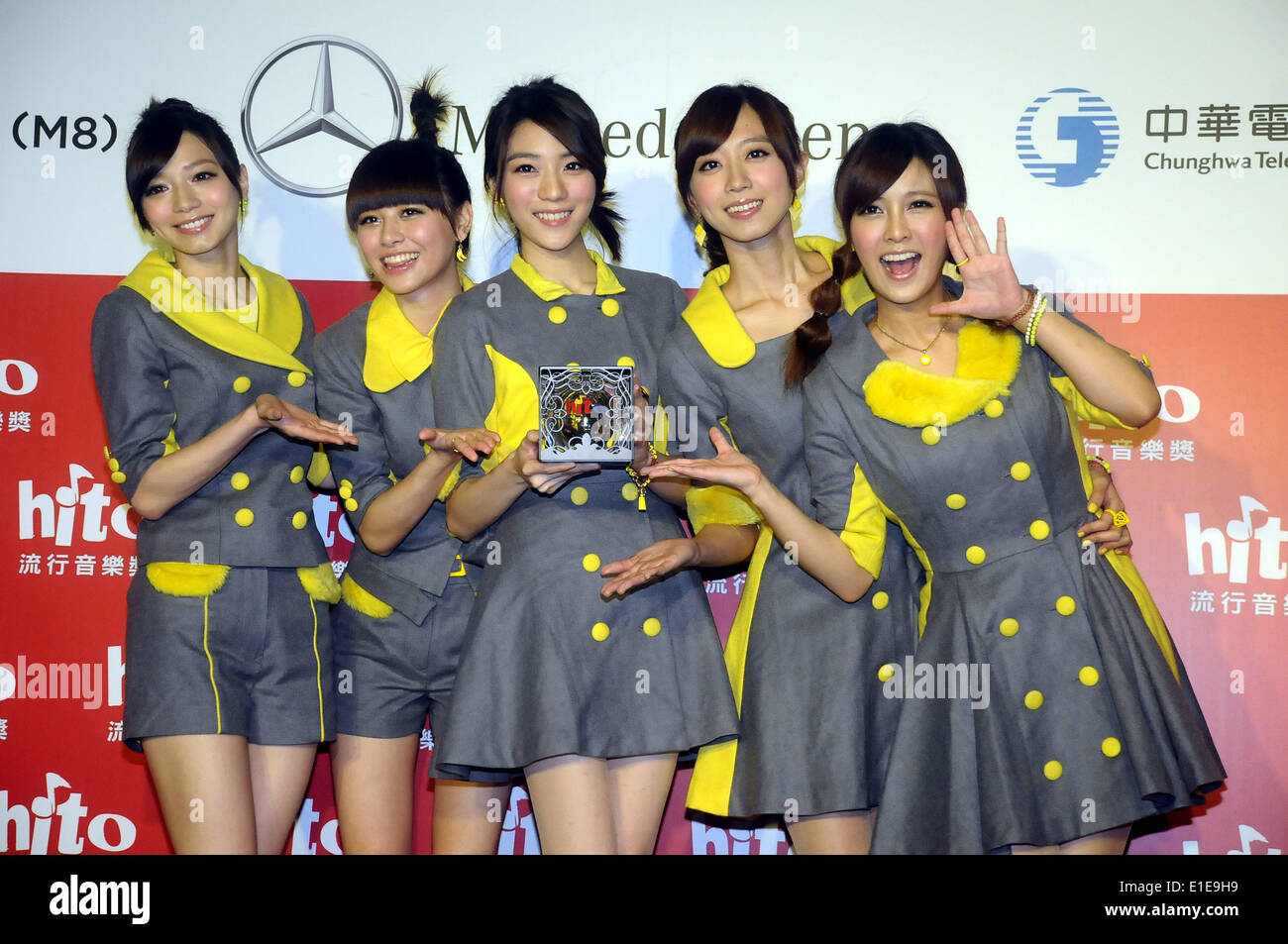 Taipei. 2nd June, 2014. Music band Popu Lady pose for photos during the ...