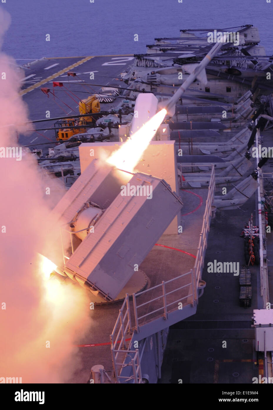 The Forward Deployed Amphibious Assault Ship Uss Essex Lhd 2 Launches A Rim 7p Sea Sparrow
