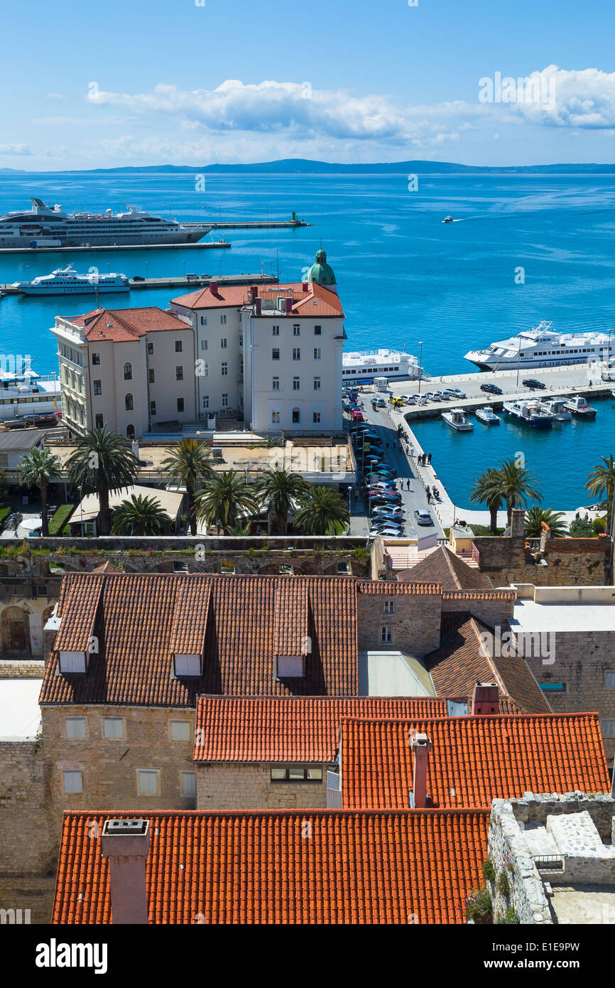 Overlooking the rooftops at Split Riva in Croatia and showing the main ...