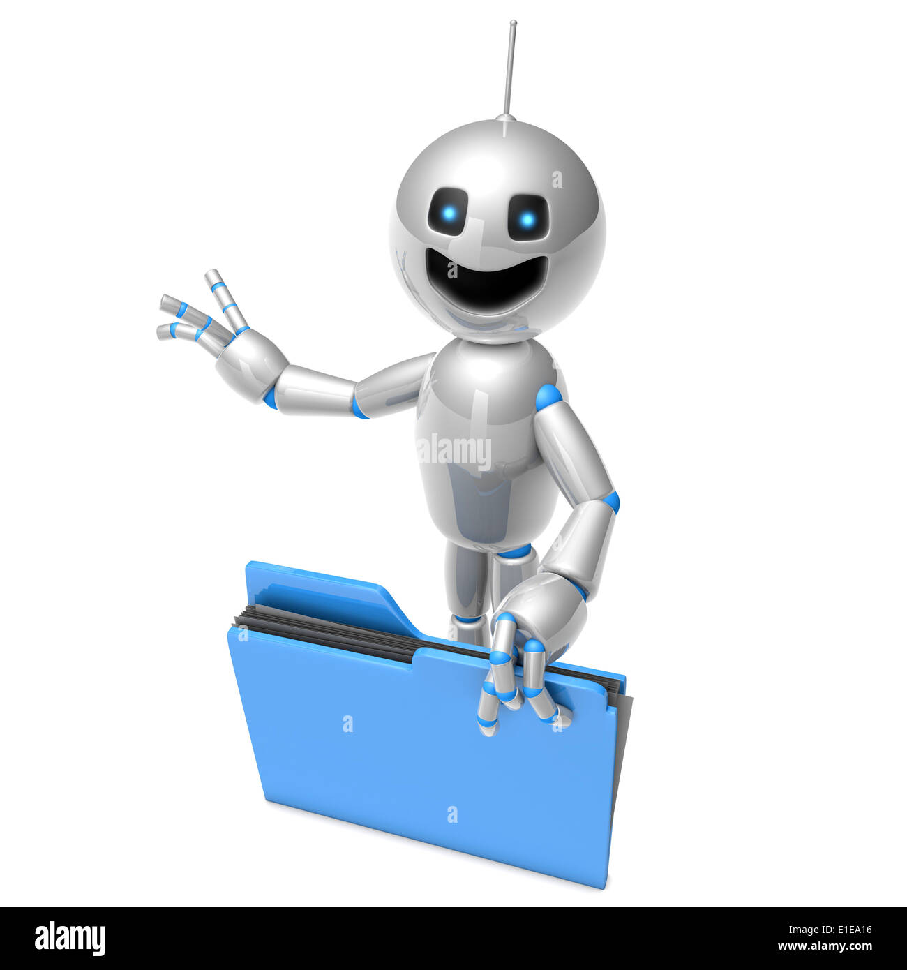 A cartoon robot holding a digital computer folder Stock Photo - Alamy