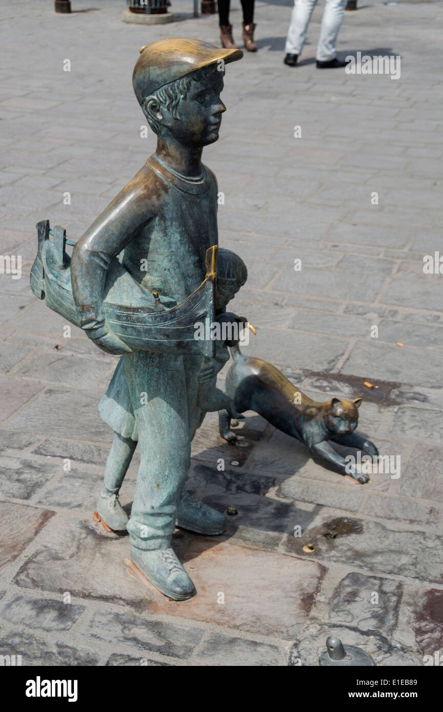 Marsaxlokk, boy, cat, statue, harbour, southern Malta, Europe Stock ...