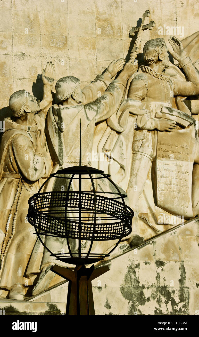 Monument of Discoveries carvings of early navigators and globe ...