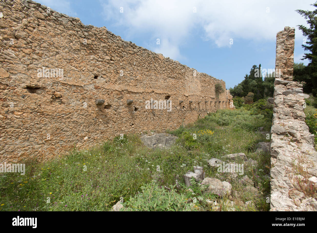 Village of Assos, Kefalonia. Crumbled ruins within Assos Castle Stock ...