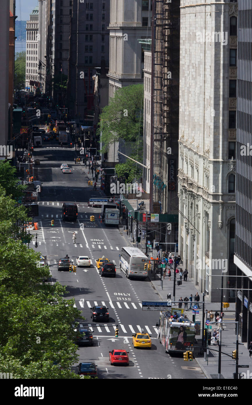 Seen from the roof of a Federal building, an aerial view of Broadway in ...