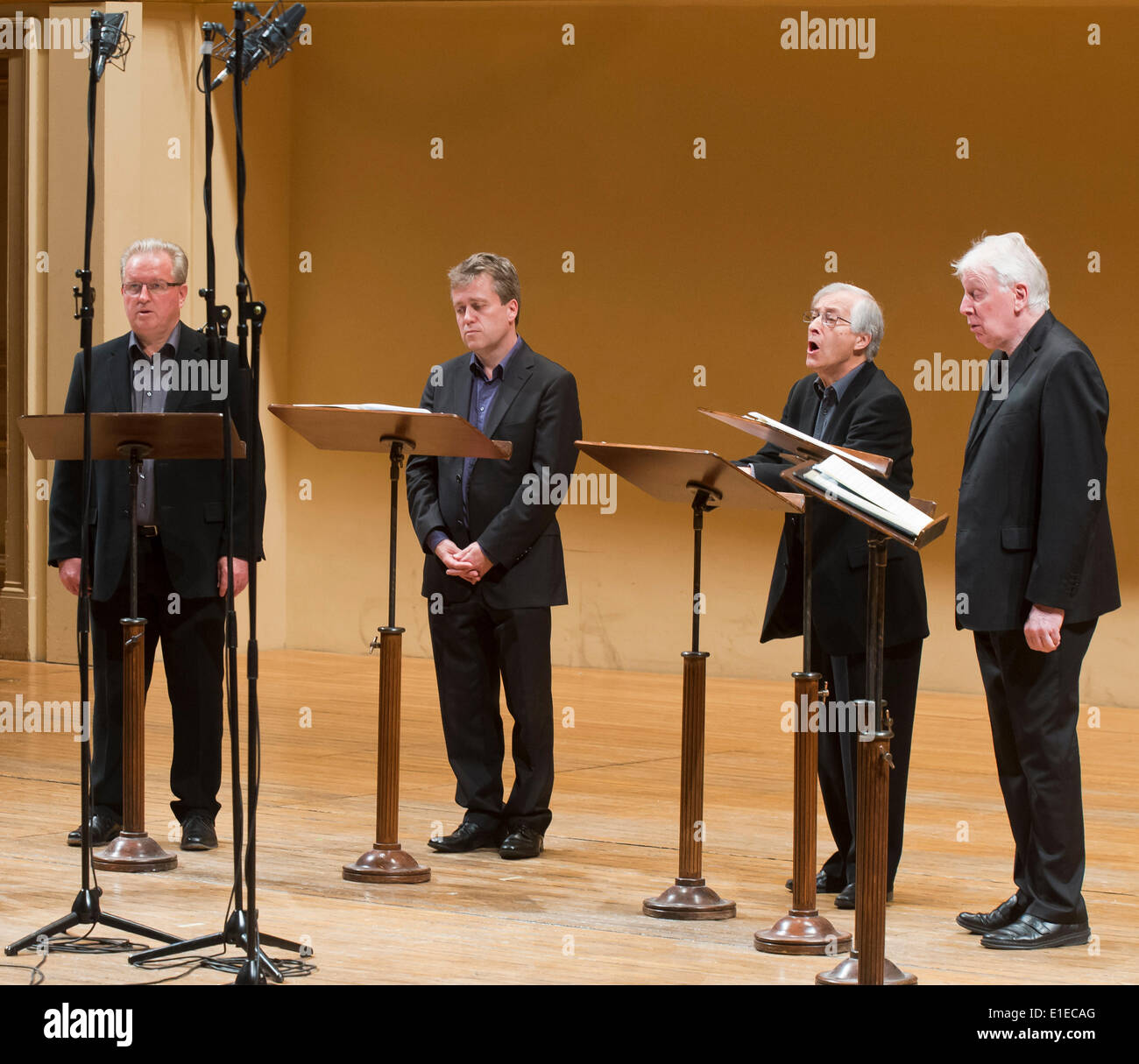 The British male vocal quartet Hilliard Ensemble, (left to right) David ...