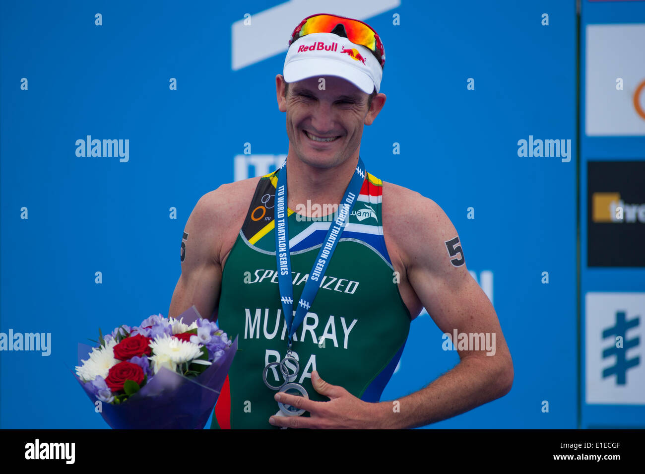 Richard Murray (RSA), second in the Elite Mens Triathlon on the podium ...