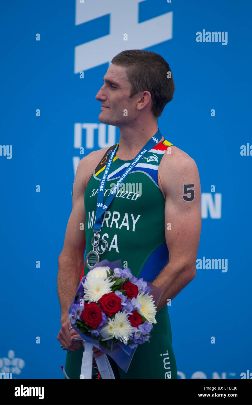 Richard Murray (RSA), second in the Elite Mens Triathlon on the podium ...
