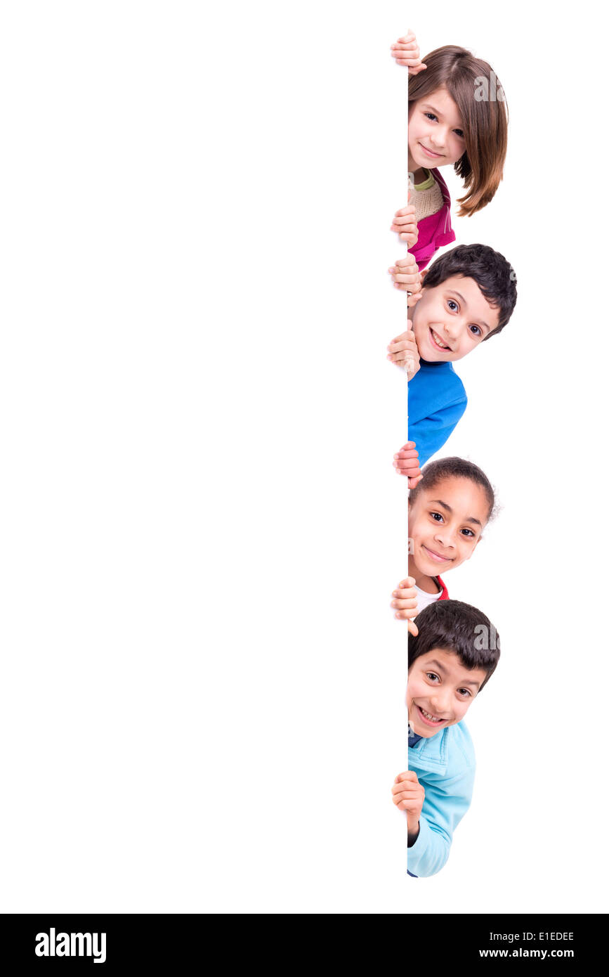 Group of children with a white board isolated in white Stock Photo - Alamy
