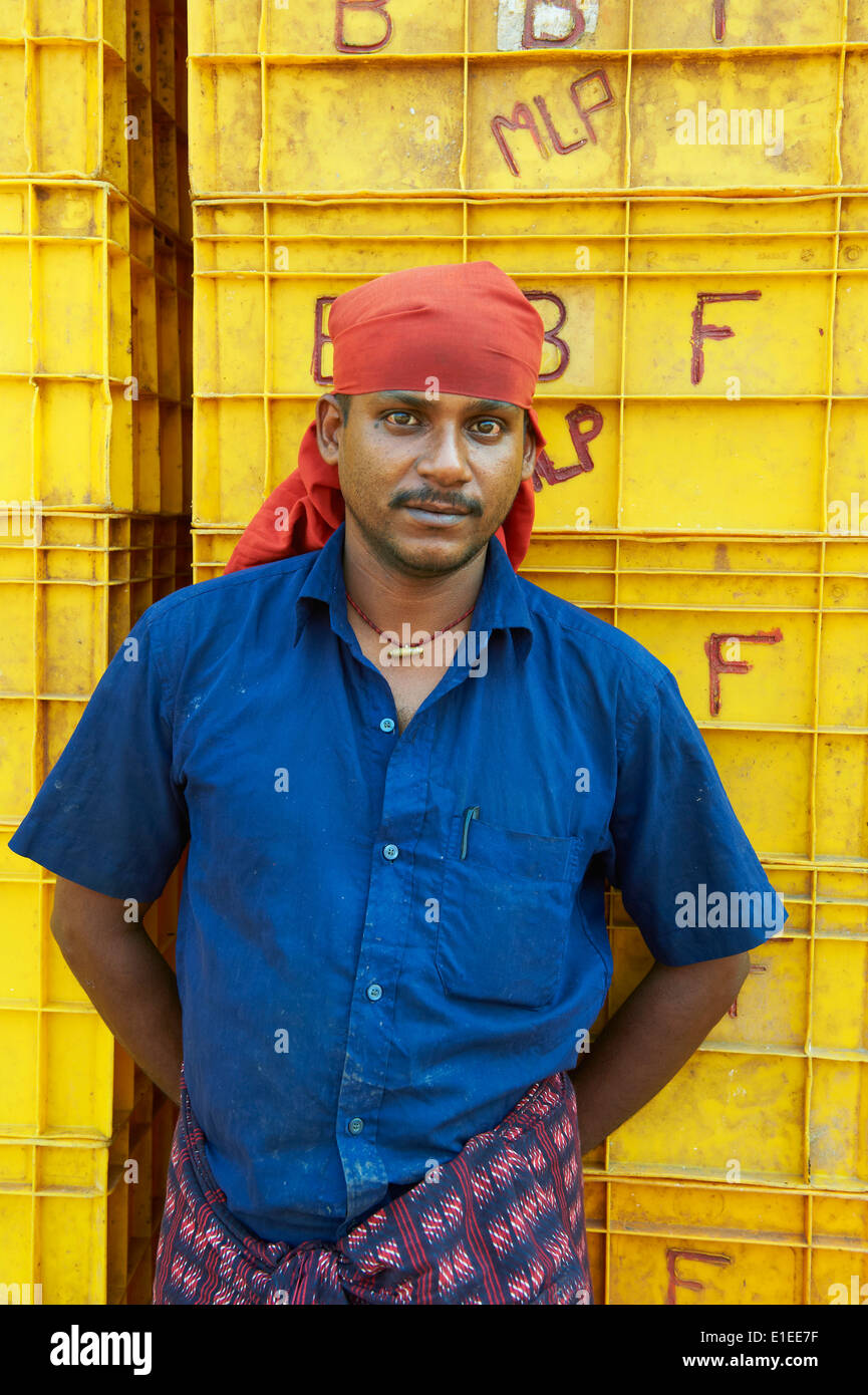 India, Kerala state, Calicut or kozhikode, fishing harbour Stock Photo ...