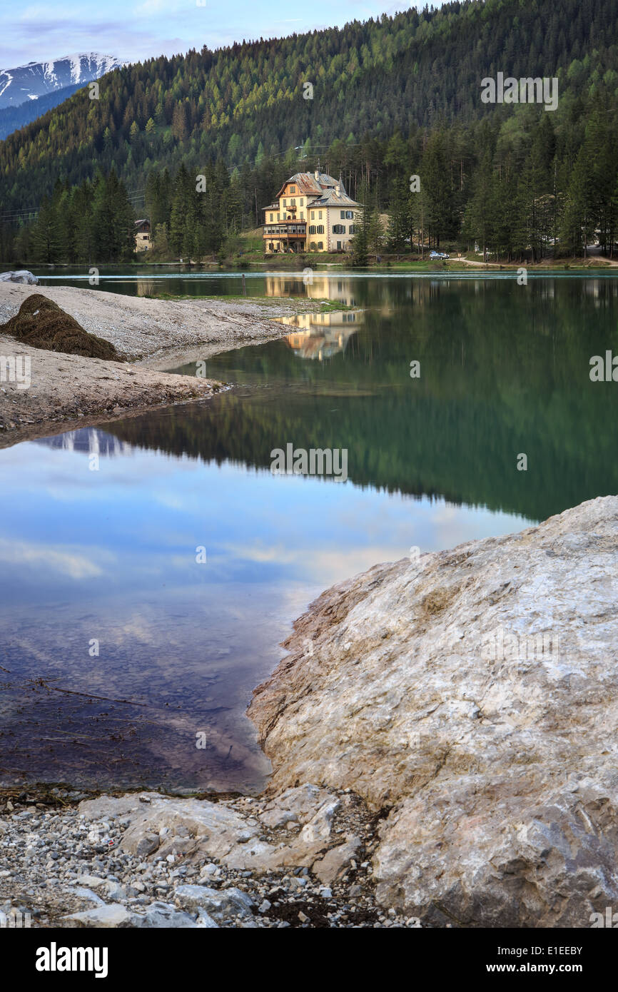 Lago di Dobbiaco alias Toblacher See in Dolomite Alps, South Tirol ...