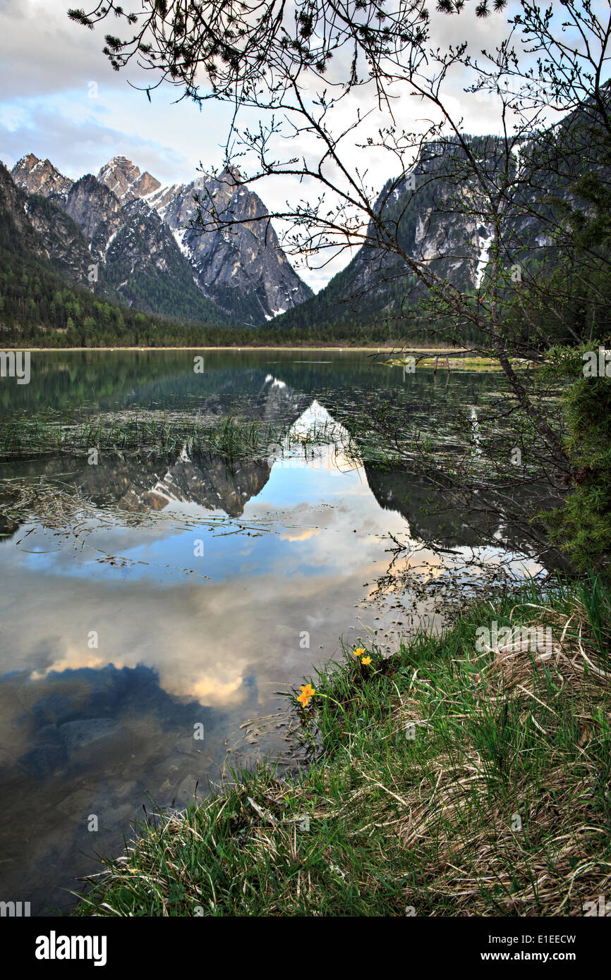 Lago di Dobbiaco alias Toblacher See in Dolomite Alps, South Tirol ...