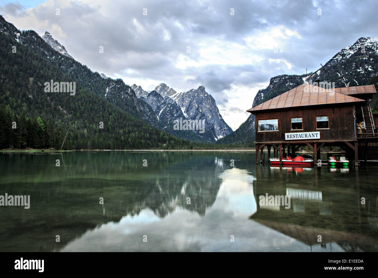 Lago di Dobbiaco alias Toblacher See in Dolomite Alps, South Tirol ...