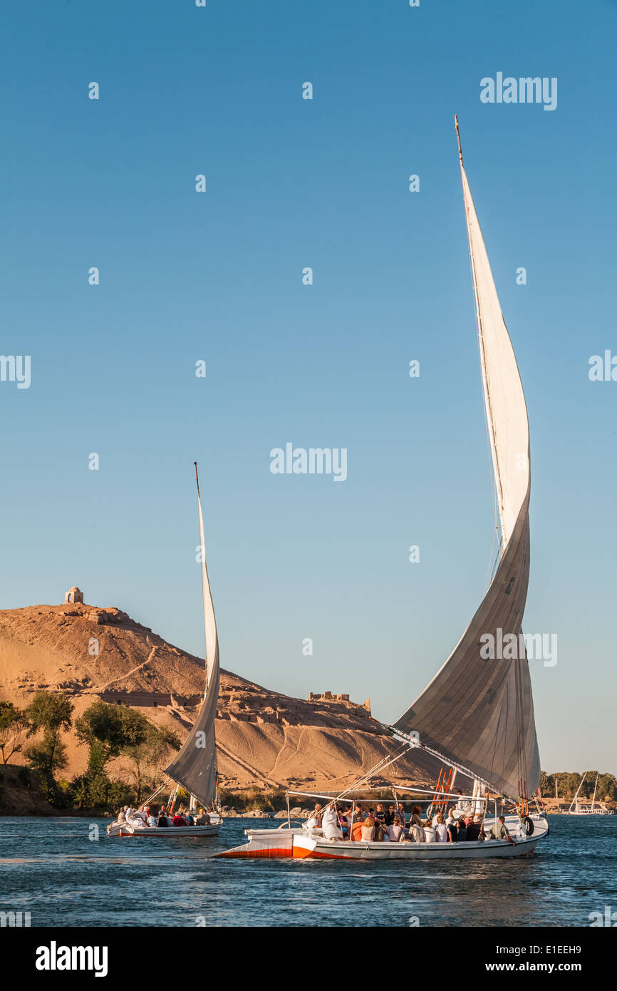 Faluka sailboats sailing on river Nile, Aswan, Egypt Stock Photo - Alamy