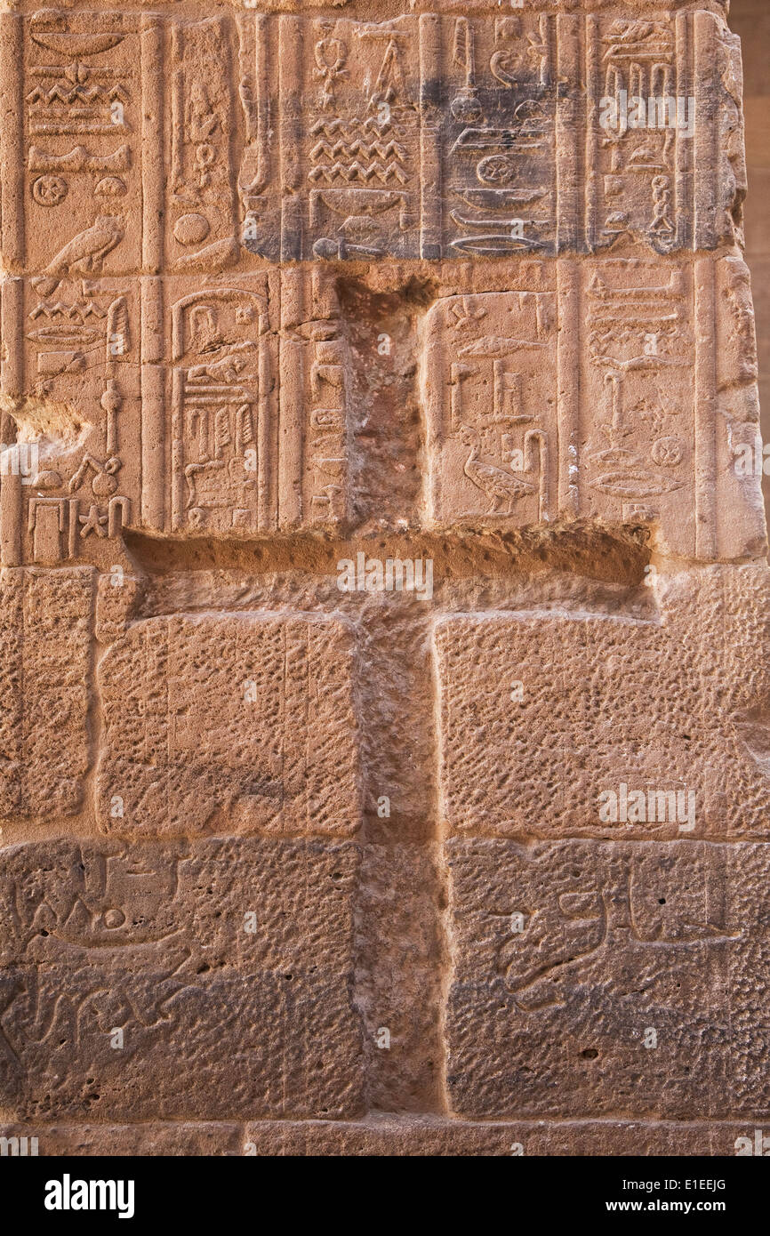 Christian cross carved in a wall with hieroglyphs during the invasion ...