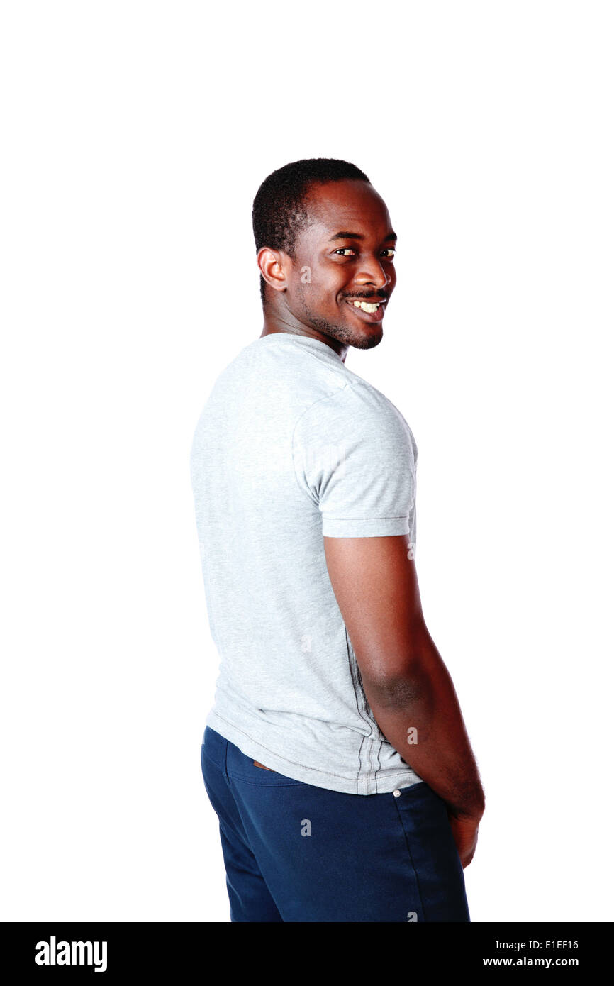 Side view portrait of a happy african man over white background Stock ...