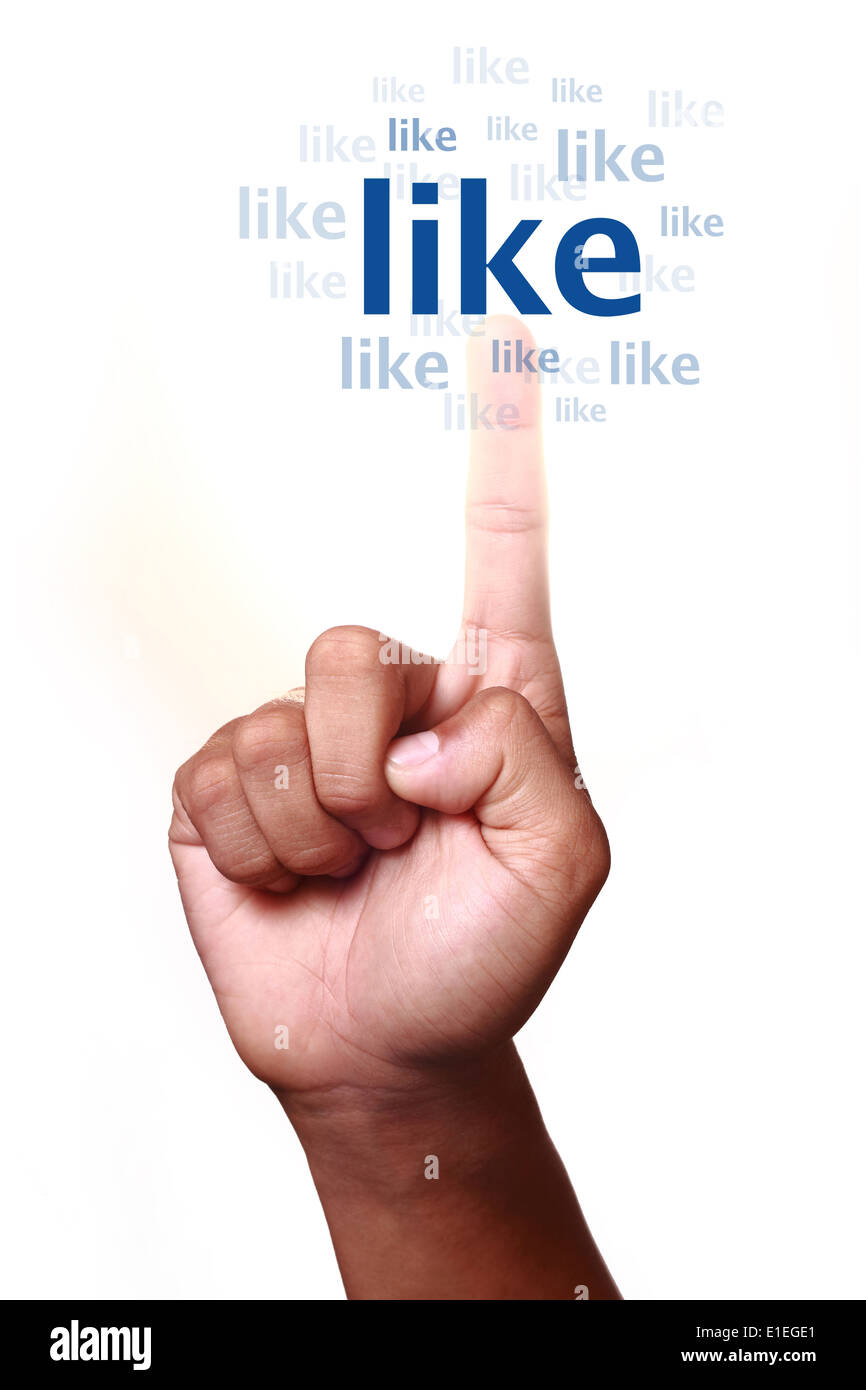Index finger pointing at like icons Stock Photo - Alamy