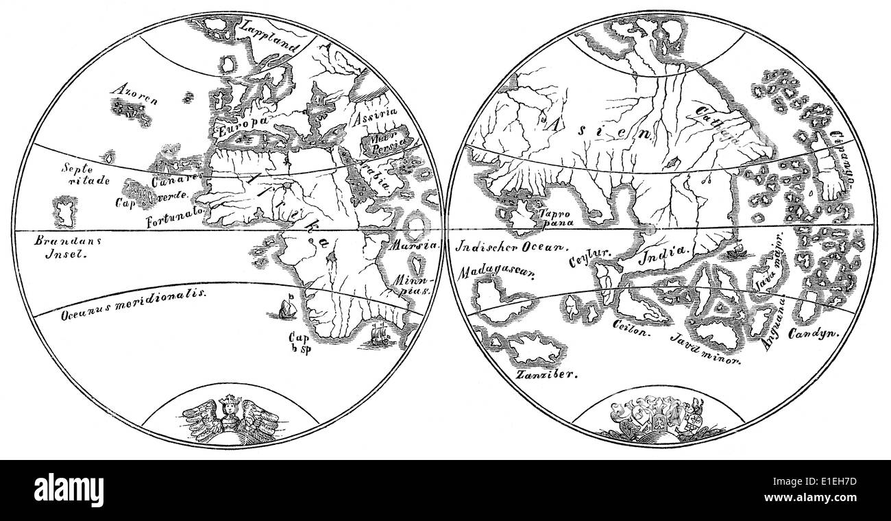 Martin Behaim, eastern and western hemisphere of his globe made in ...