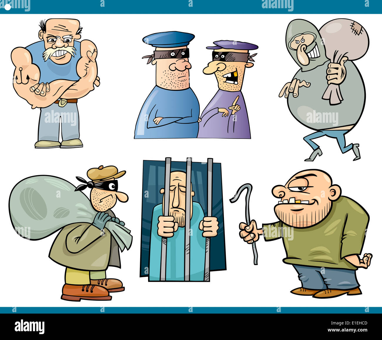 Cartoon Illustration Set of Thieves and Ruffians or Thugs Bad Guys ...