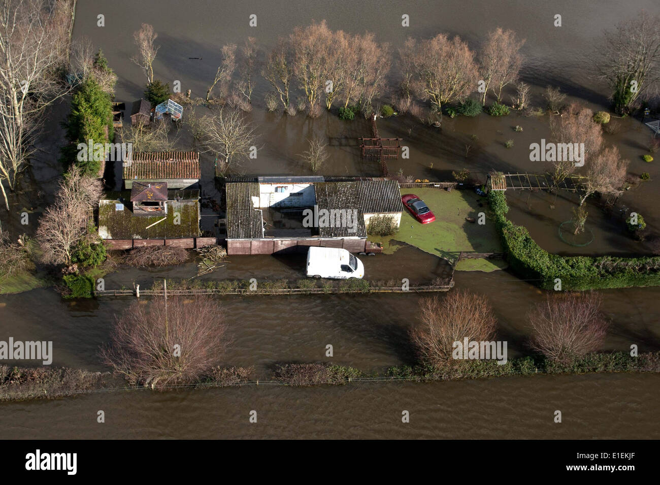 Aerial view of a flooded farm on the Somerset levels Stock Photo - Alamy
