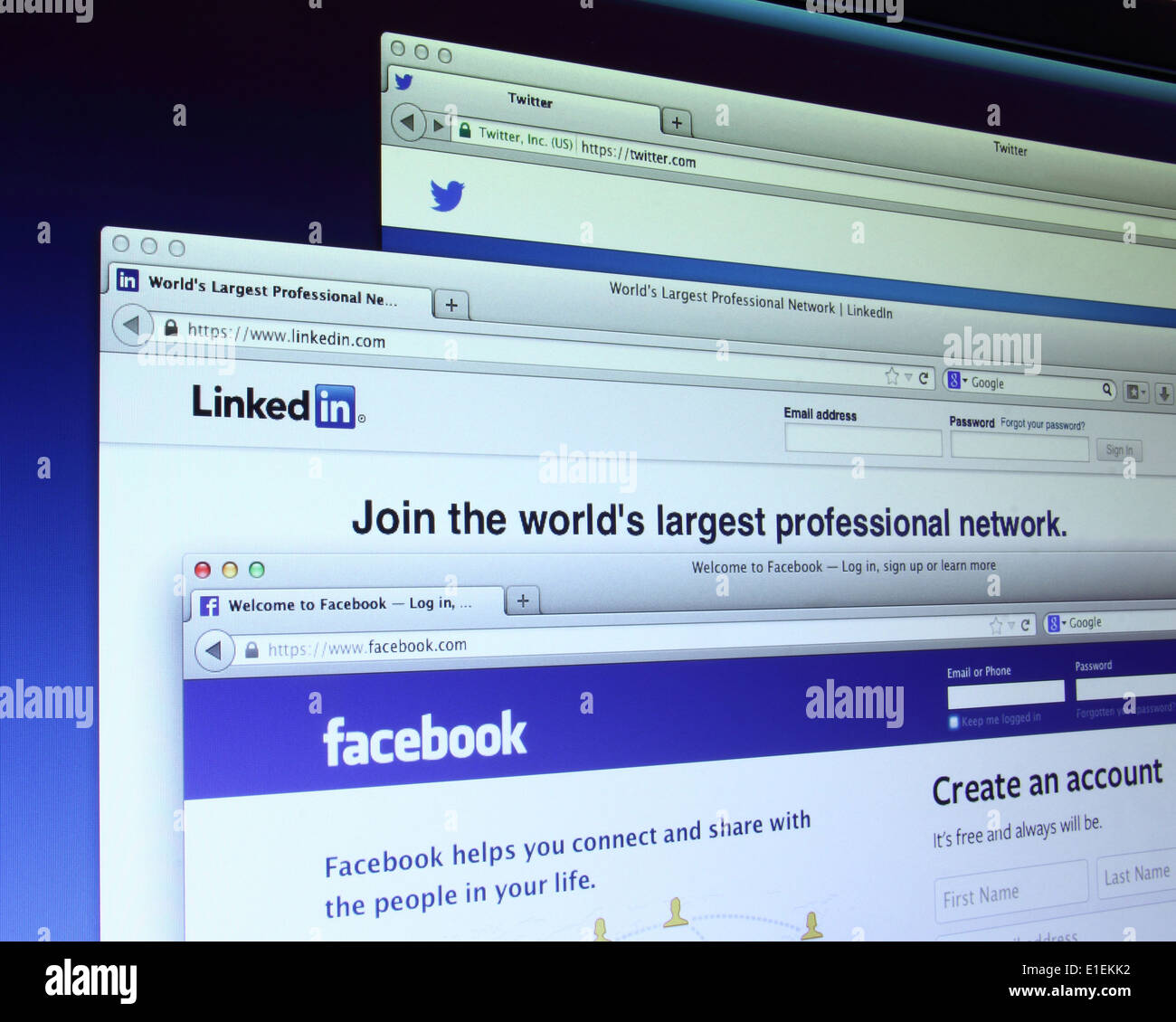 Social networking websites on computer screen. There are famous social ...