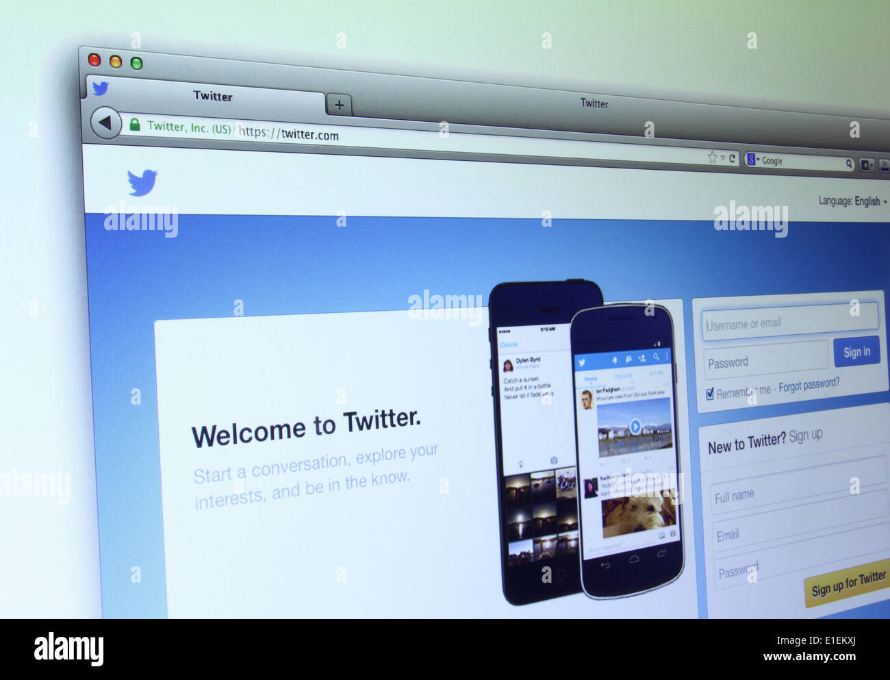 Twitter homepage on a monitor screen. Twitter is a famous social ...