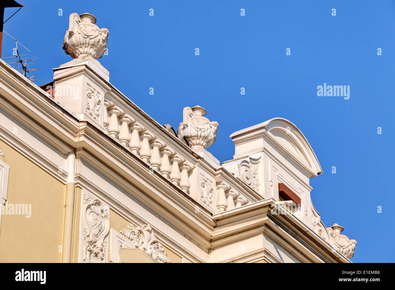 stone facade on classical building with ornaments and sculptures Stock ...