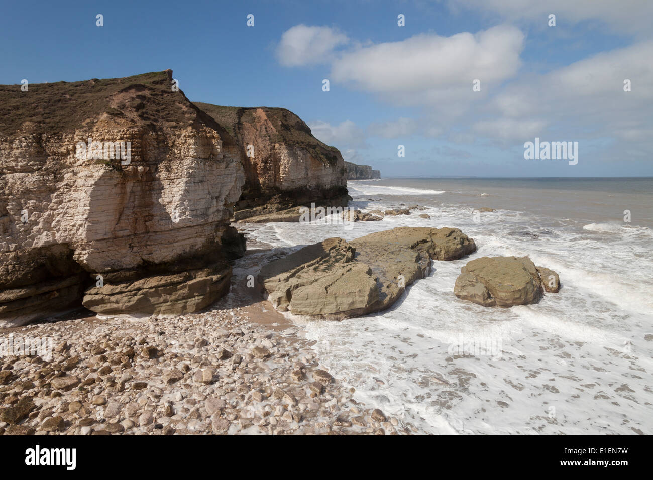 Beach and cliffs at Flamborough, East Yorkshire Coast, UK Stock Photo ...