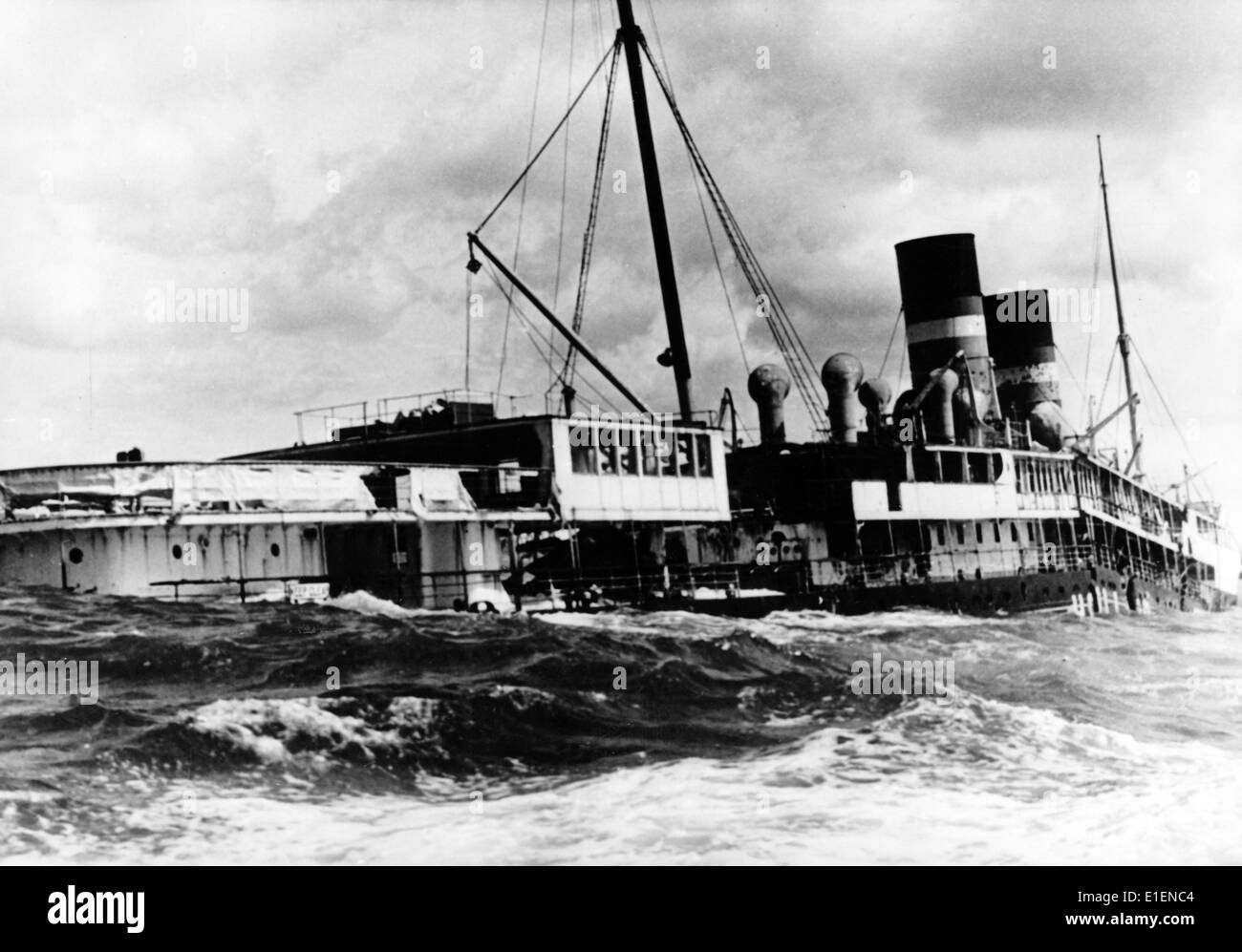 The picture from a Nazi news report shows a steam ship, which has run ...