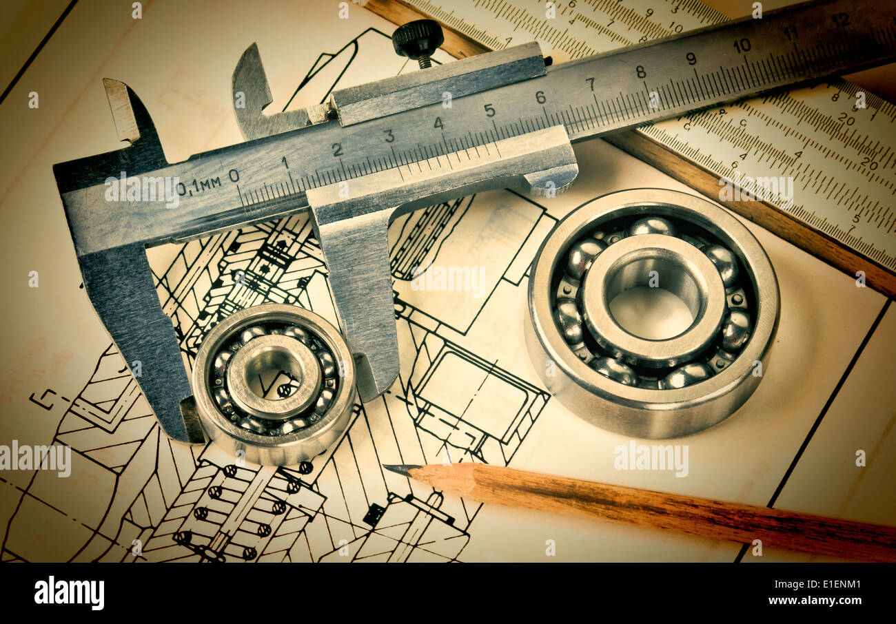 mechanical scheme and calipers with bearing Stock Photo - Alamy