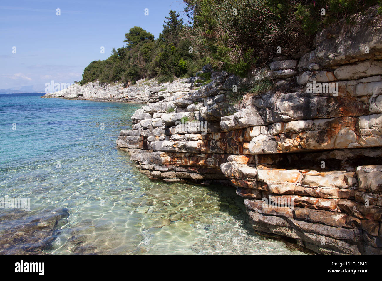 Picturesque view of the Ionian Sea at Emblissi Beach in northern ...
