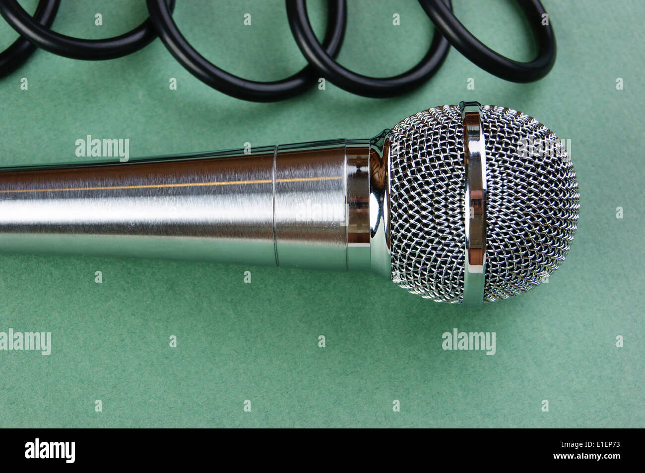 Classic dynamic microphone on a green background Stock Photo - Alamy