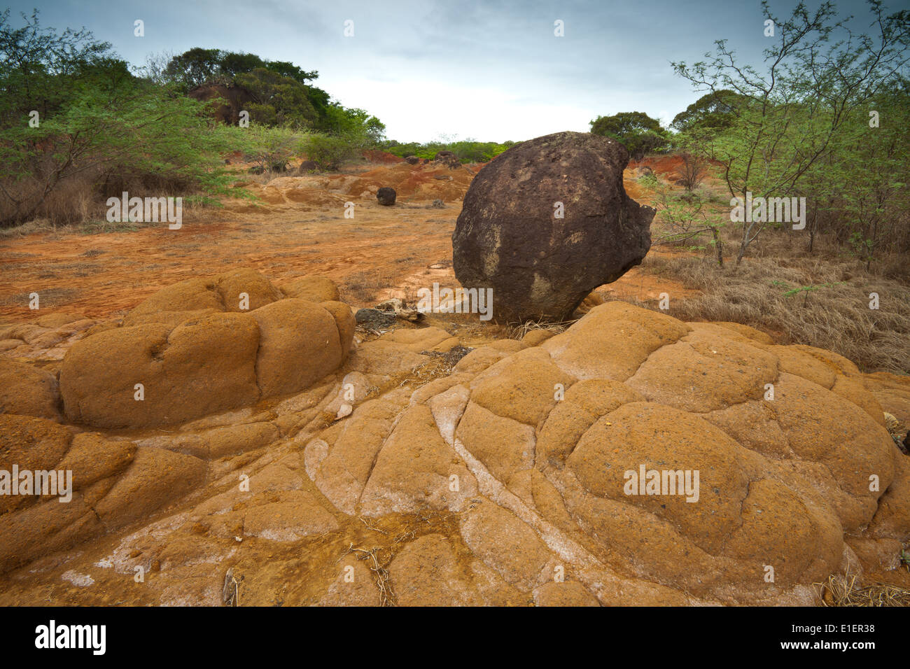 Eroded soil and volcanic rock in Sarigua national park (desert) in the ...