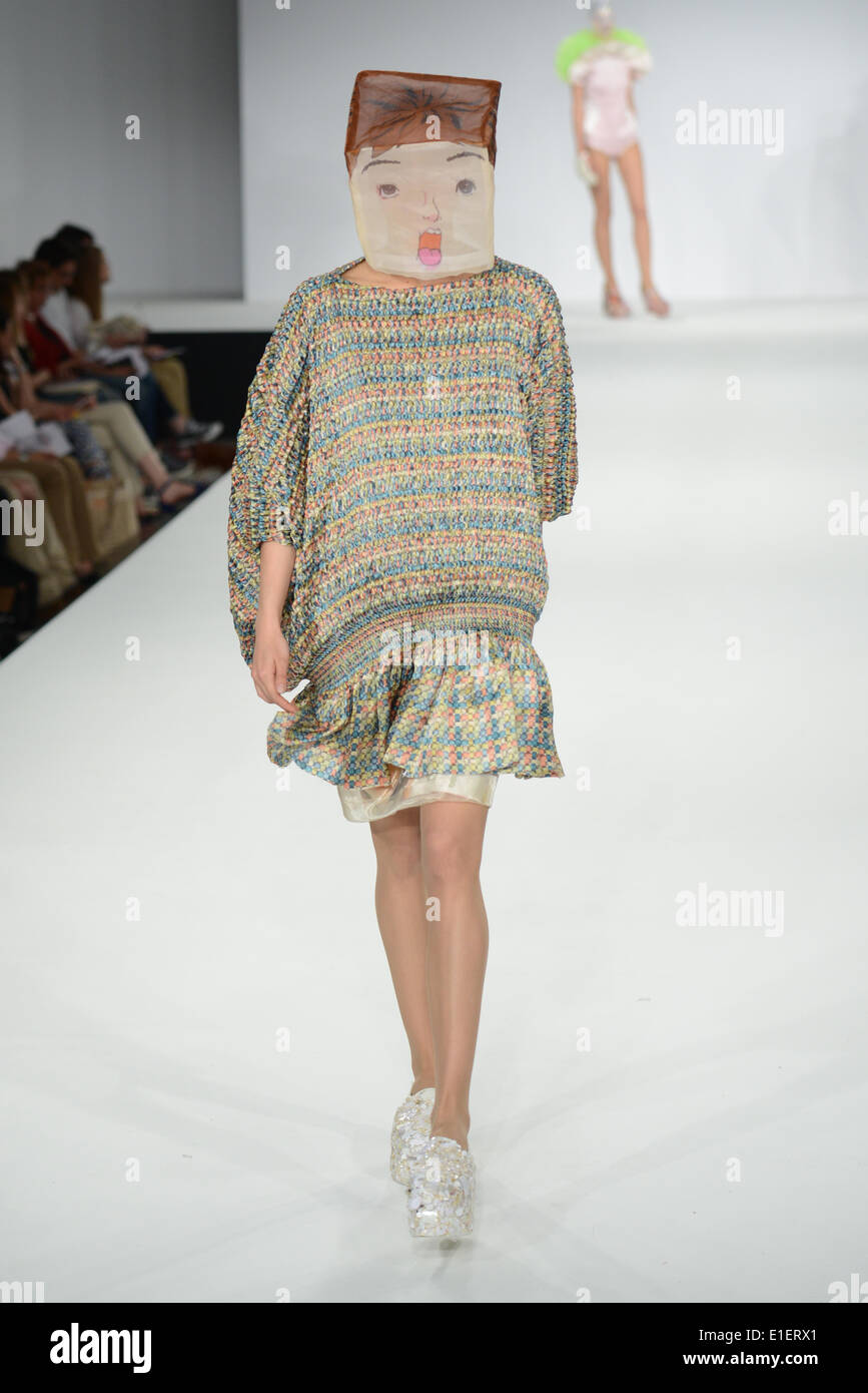 London, UK. 2nd June 2014. Model wearing Sho Takemura designed dress on ...