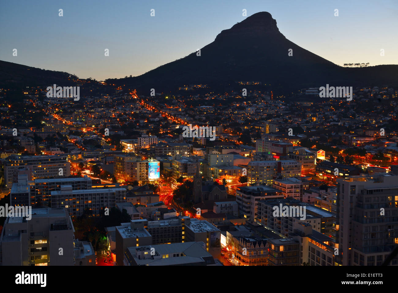 Elevated, evening, view of Cape Town's Lions Head landmark with Kloof ...